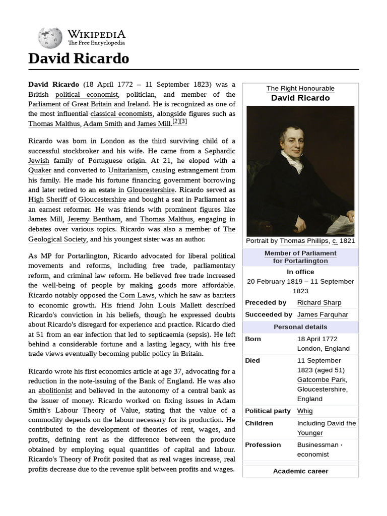 David_Ricardo | Download Free PDF | Comparative Advantage | Value ...