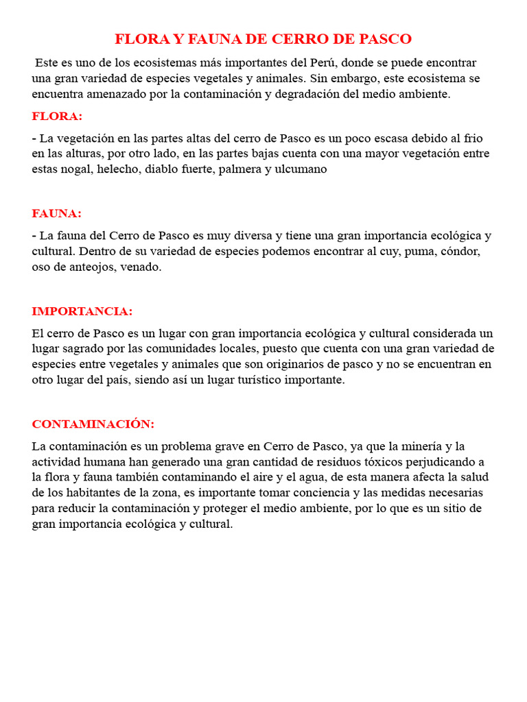 Flora y Fauna Cerro de Pasco | PDF
