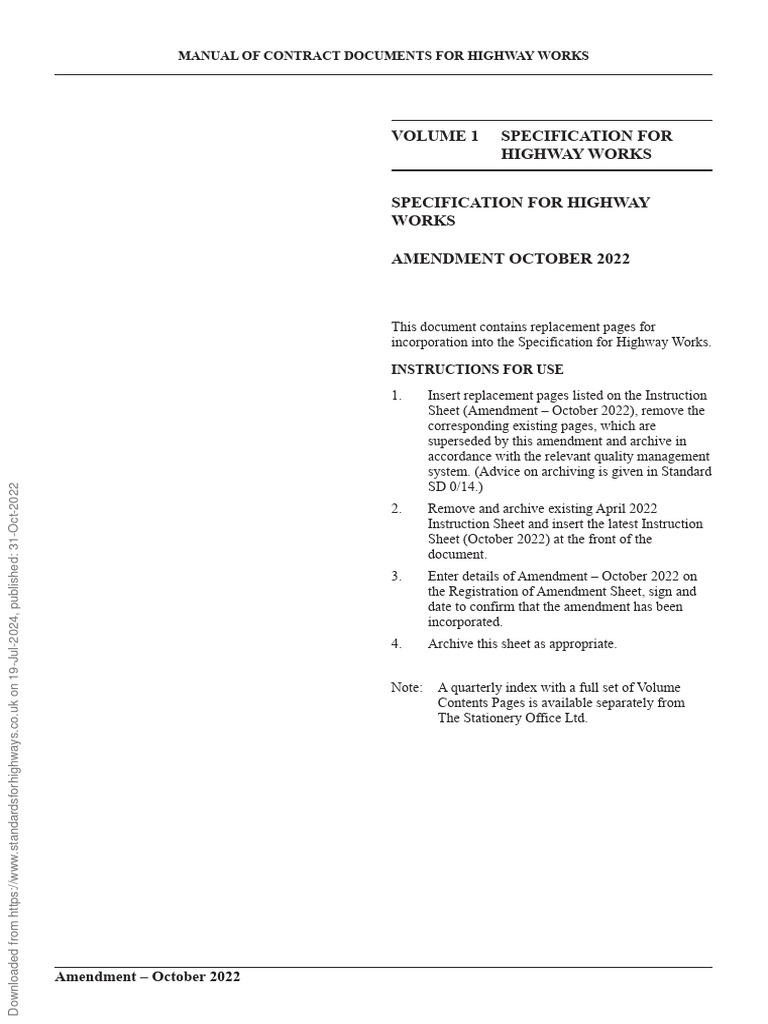 Specification For Highway Works - Amendment October 2022 | PDF | Road ...