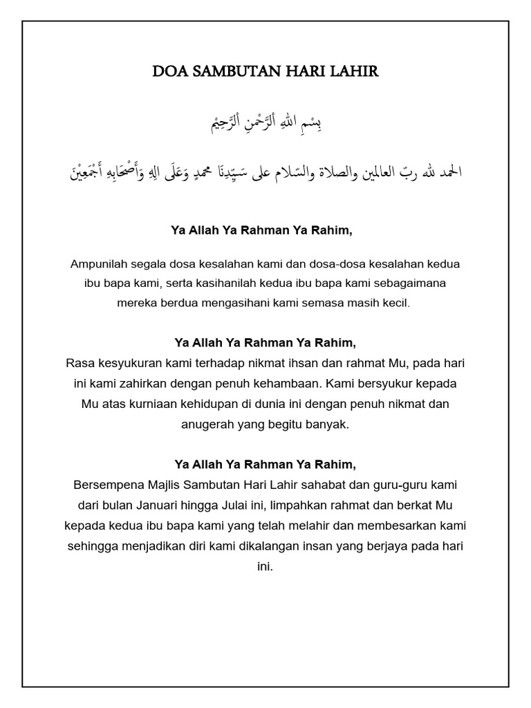 Doa Sambutan Hari Lahir Skis PDF | PDF
