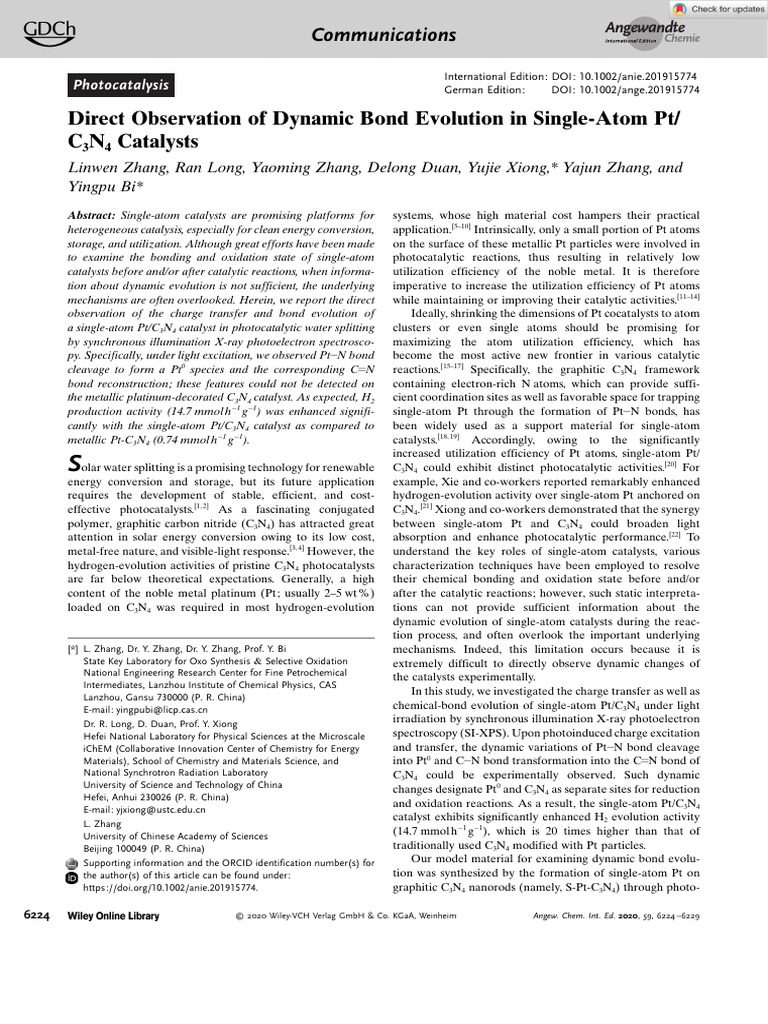 Angew Chem Int Ed - 2020 - Zhang - Direct Observation of Dynamic Bond Evolution in Single Atom ...