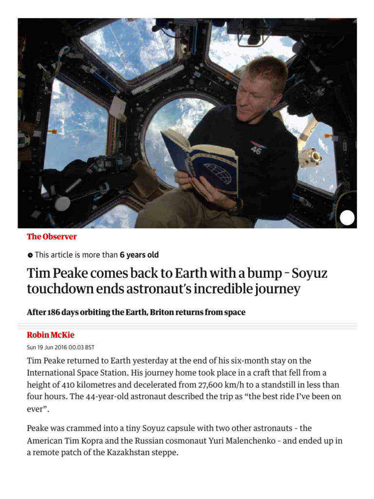 Tim Peake Comes Back To Earth With A Bump Soyuz Touchdown Ends ...