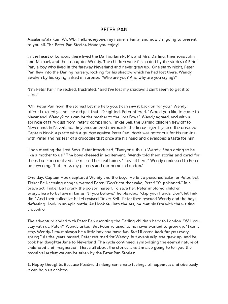 PETER - PAN Story | PDF | Wendy Darling | Neverland