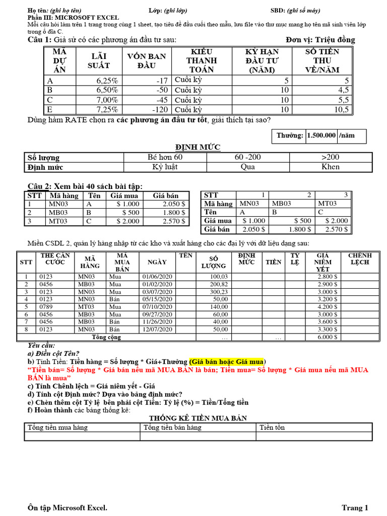 Bai Thi Thu Excel | PDF