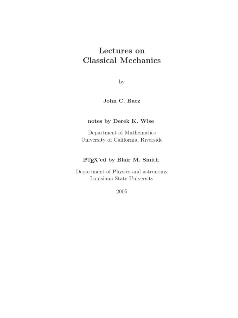 Classical Mechanics Pdf Hamiltonian Mechanics Lagrangian Mechanics