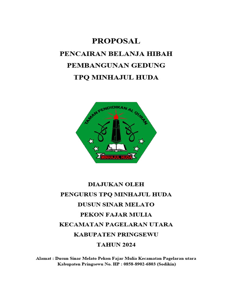 Proposal Pencairan Bantuan Pembangunan TPQ Minhajul Huda Fajar Mulia 6 ...