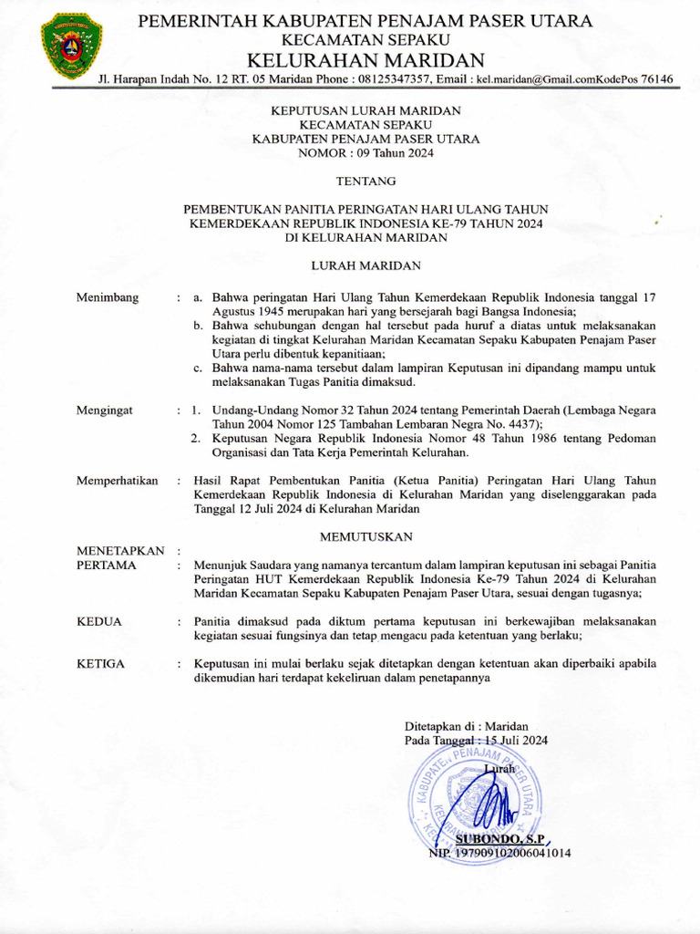 SK PANITIA HUT RI 79 MARIDAN | PDF