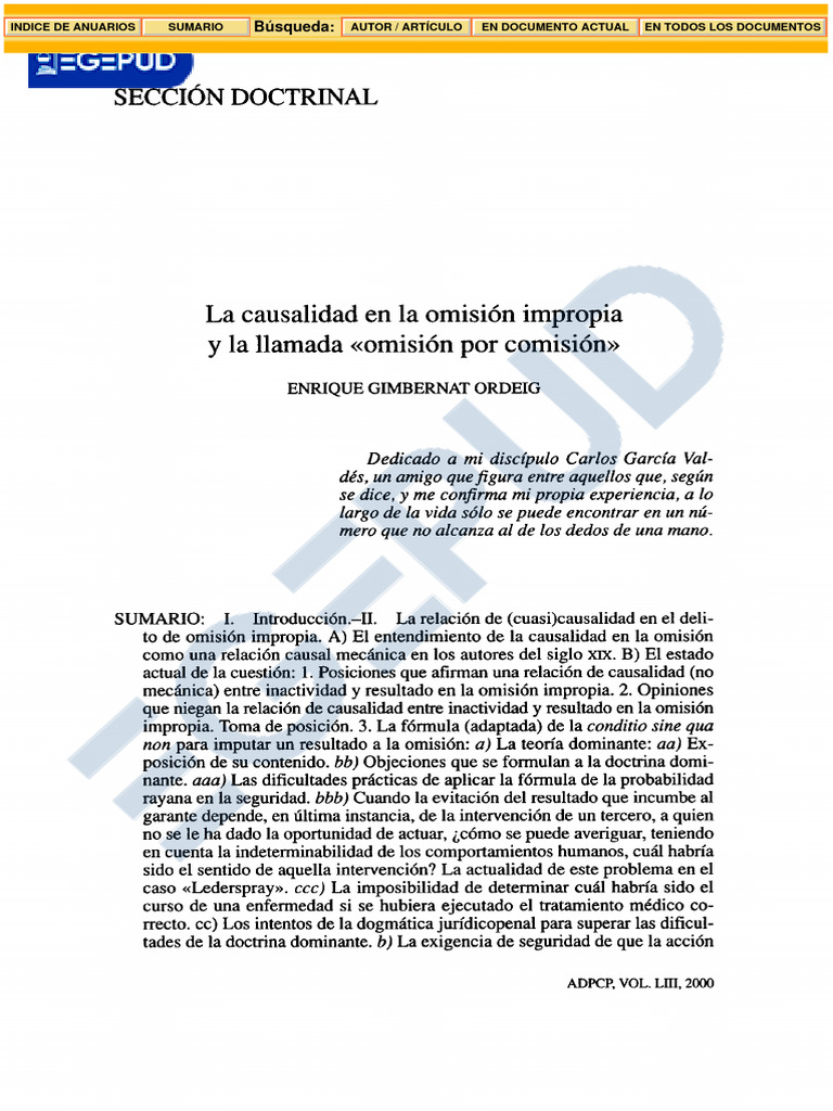 La Causalidad en la Omisión Impropia y la llamada Omisión por Comisión ...