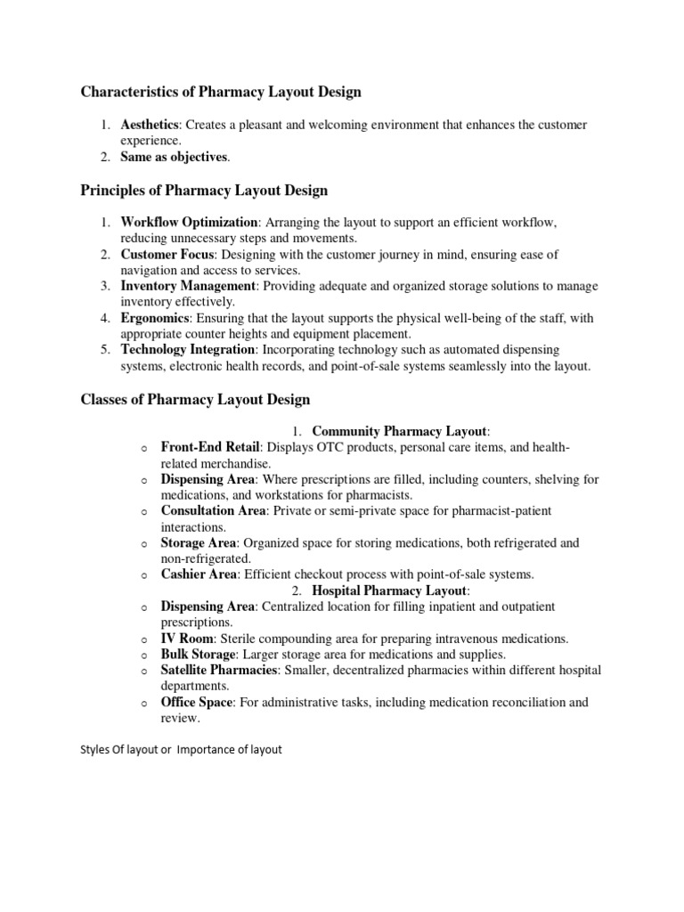Characteristics of Pharmacy Layout Design | PDF