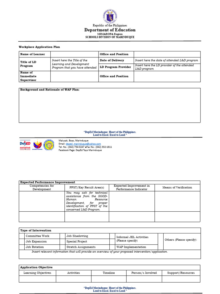 Workplace Application Plan Template | PDF