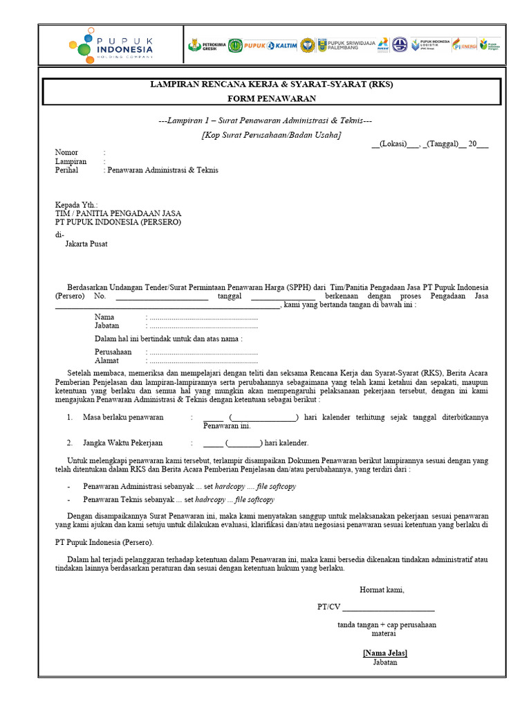 Lampiran RKS - Form Penawaran | PDF Lampiran RKS - Form Penawaran | PDF