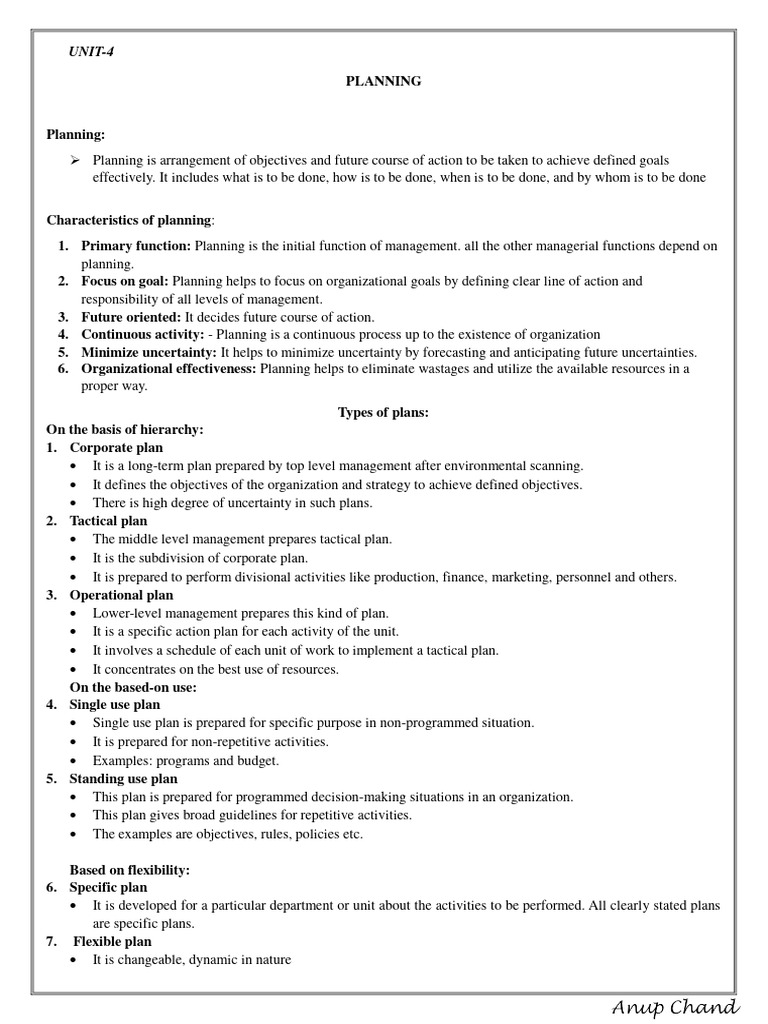 Unit 4 Planning | Download Free PDF | Planning | Goal