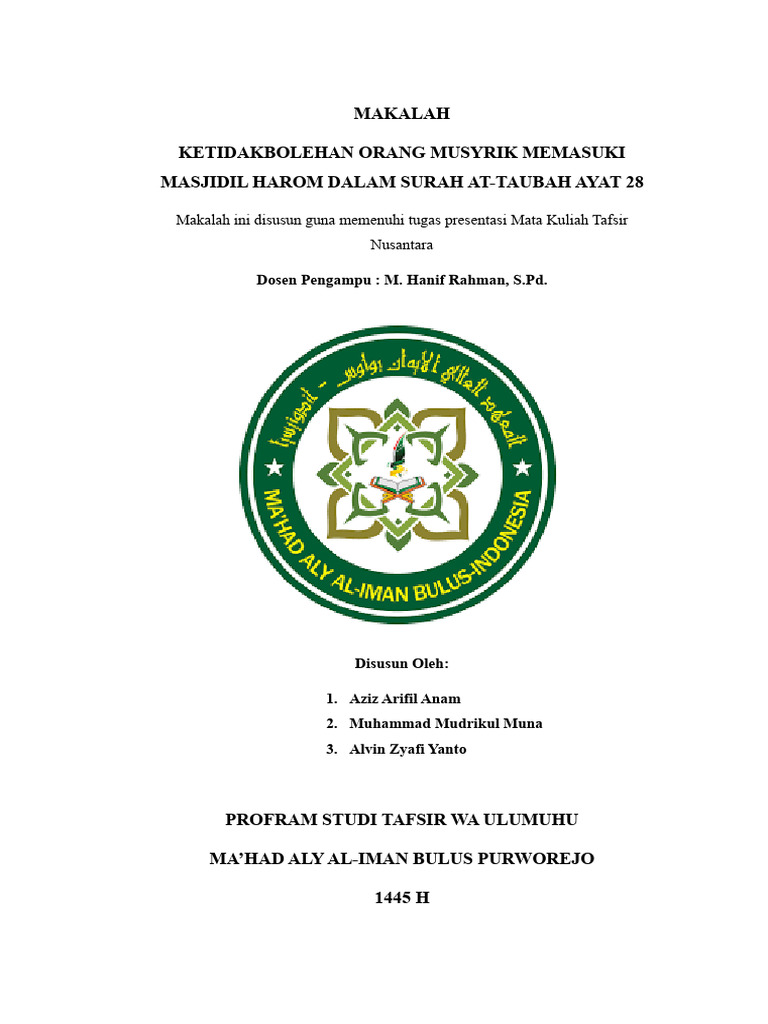 Makalah Tafsir Nusantara at Taubah 28 | PDF