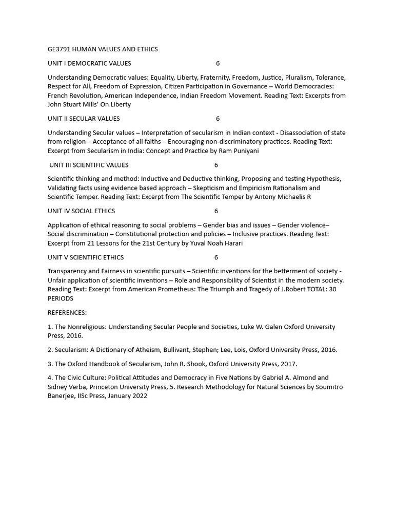 GE3791 HUMAN VALUES AND ETHICS | PDF GE3791 HUMAN VALUES AND ETHICS | PDF
