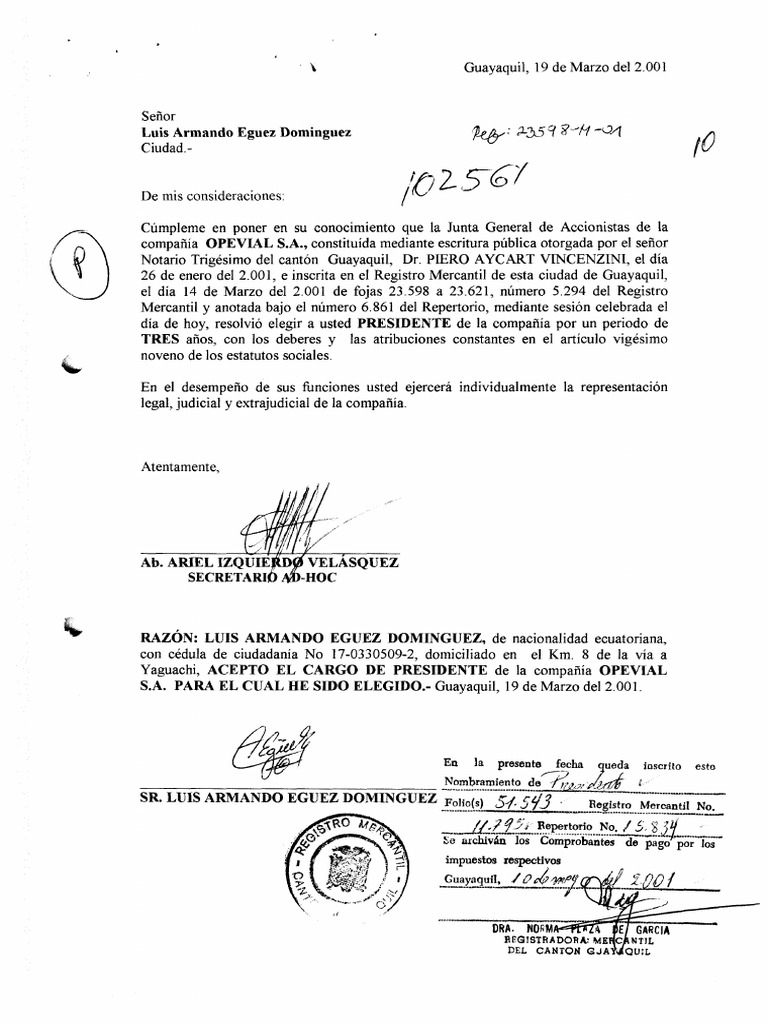 Oficio Nombramiento Administradores 2001-05-10 1149210 | PDF