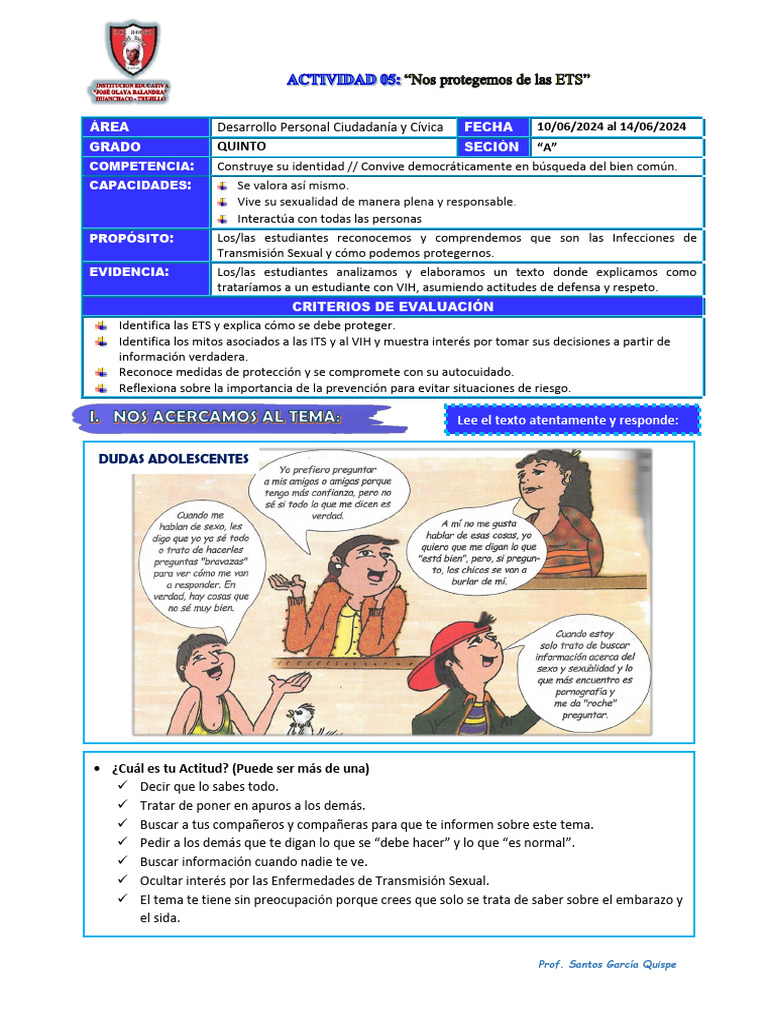 5° DPCC - Actividad #05 - Iii Und - 2024 A | PDF | VIH / SIDA | Infección transmitida sexualmente