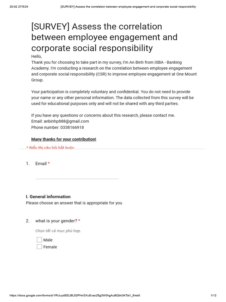 SURVEY FOR OMG - Google Biểu mẫu | PDF | Employment | Corporate Social ...