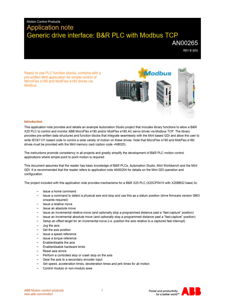 AN00265-Generic Drive Interface B&R PLC With Modbus TCP Rev B en | PDF | Programmable Logic ...