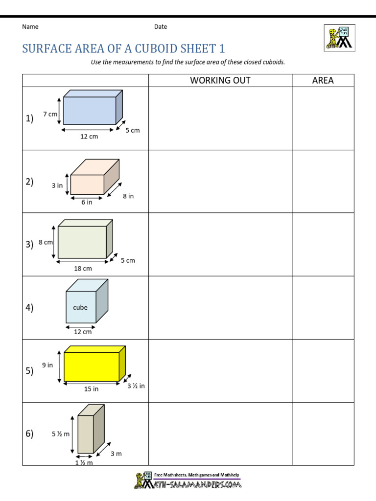 Surface Area of A Cuboid Worksheet 1 | PDF | Linear Programming | Convex Geometry