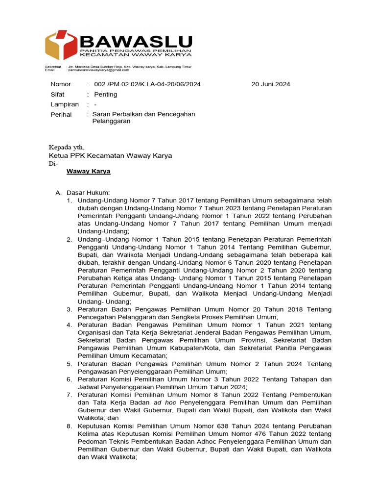 002 - SARAN PERBAIKAN - PANTARLIH - PPK - Waway Karya | PDF