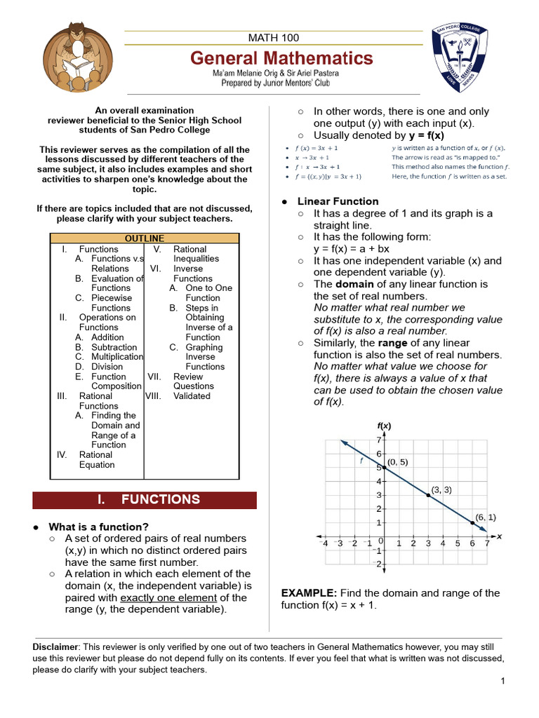 General Mathematics | PDF | Function (Mathematics) | Equations