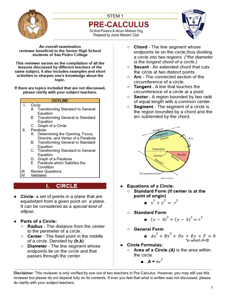 Pre Calculus | PDF | Circle | Geometry