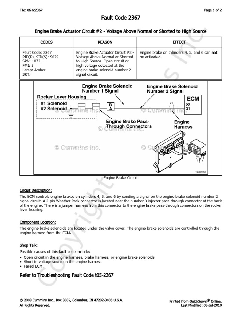 06-Fc2367 Engine Brake Actuator Circuit #2 - Voltage Above Normal or ...
