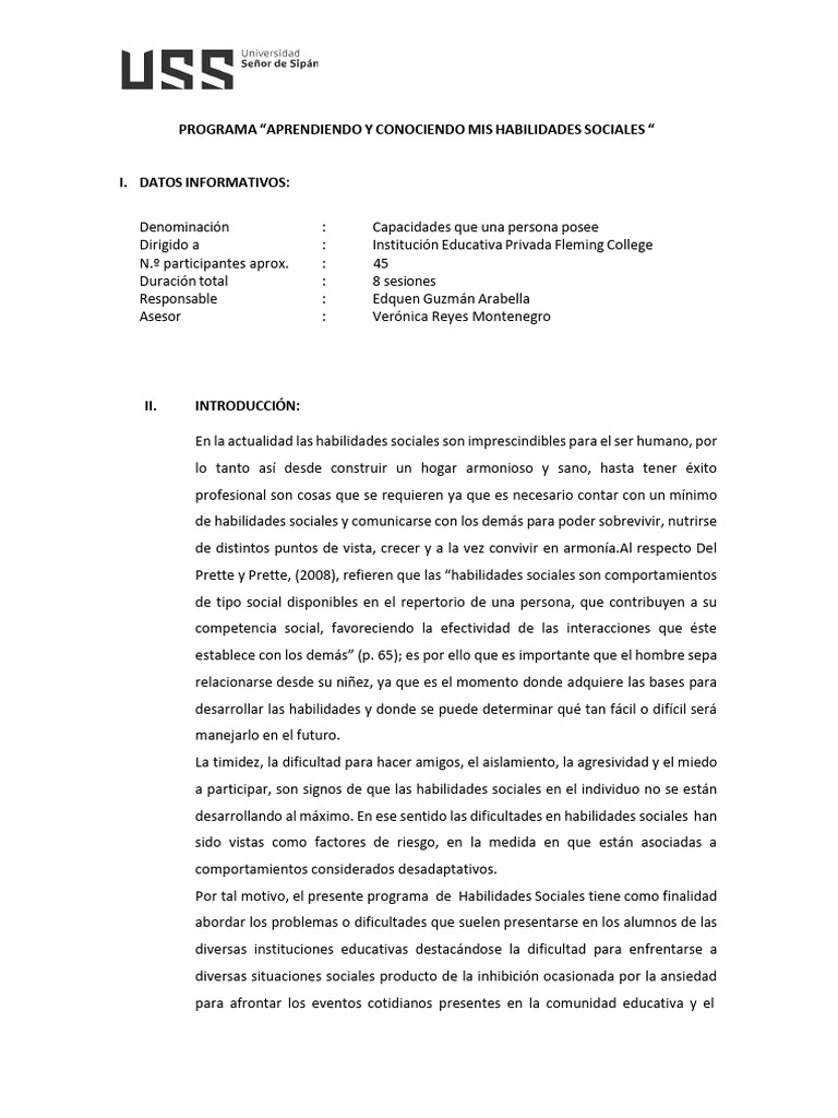 Programa de Habilidades Sociales Arabella | PDF | Comportamiento | Habilidades sociales