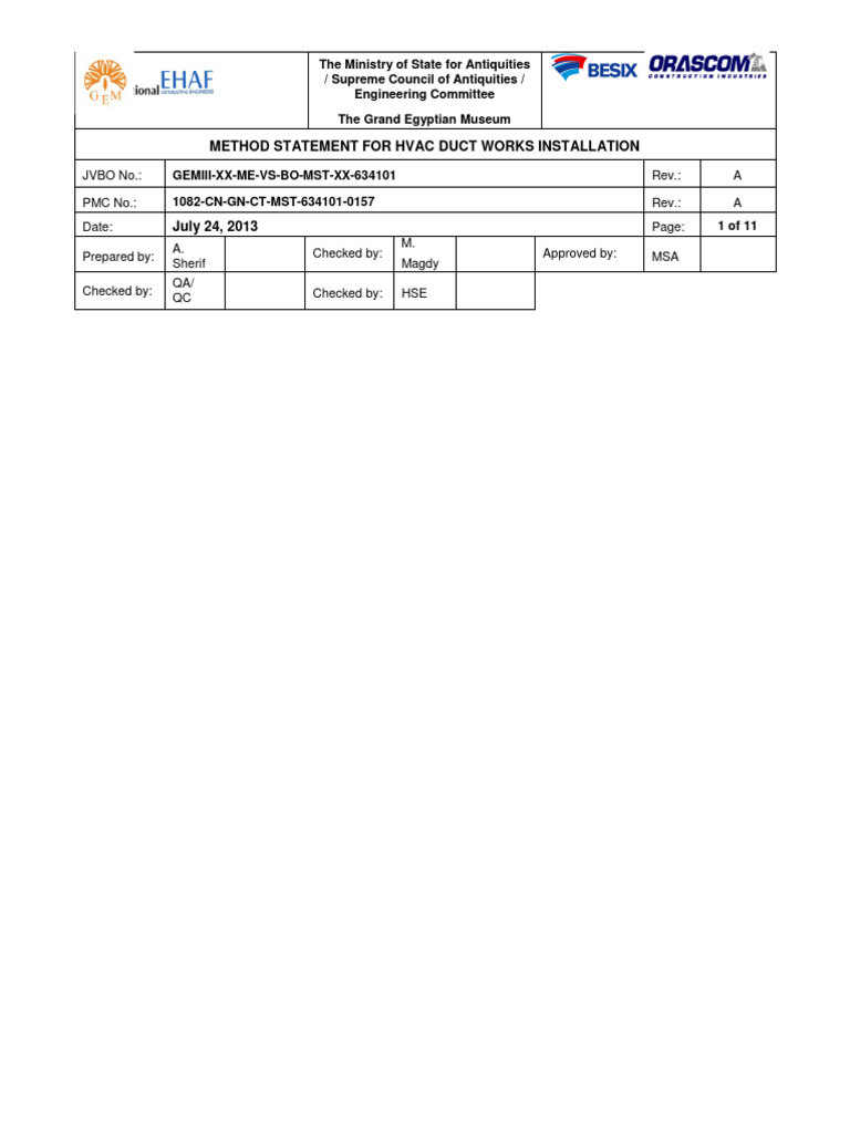 Method Statement For HVAC Duct Works Installation | PDF | Duct (Flow ...