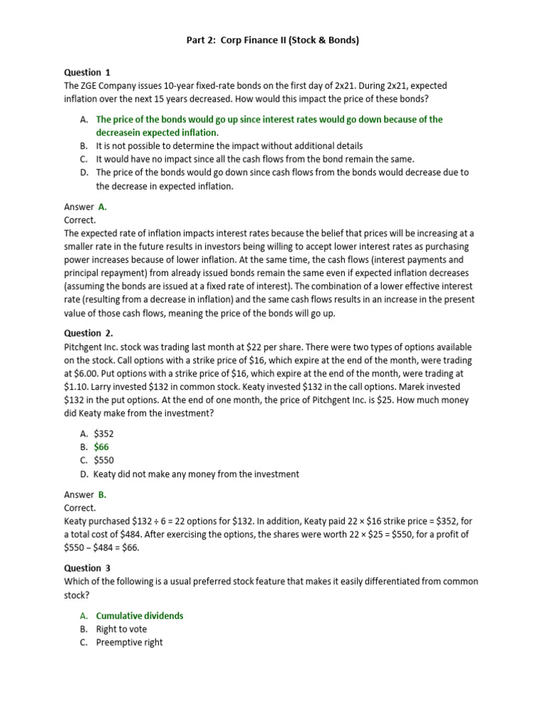 Part 2 Corp Finance II (Stock& Bonds) - Sol 08 Jun 2024 | PDF | Yield ...