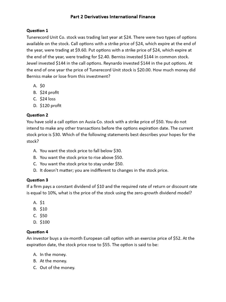 Derivatives and International Finance Insights | PDF | Option (Finance ...