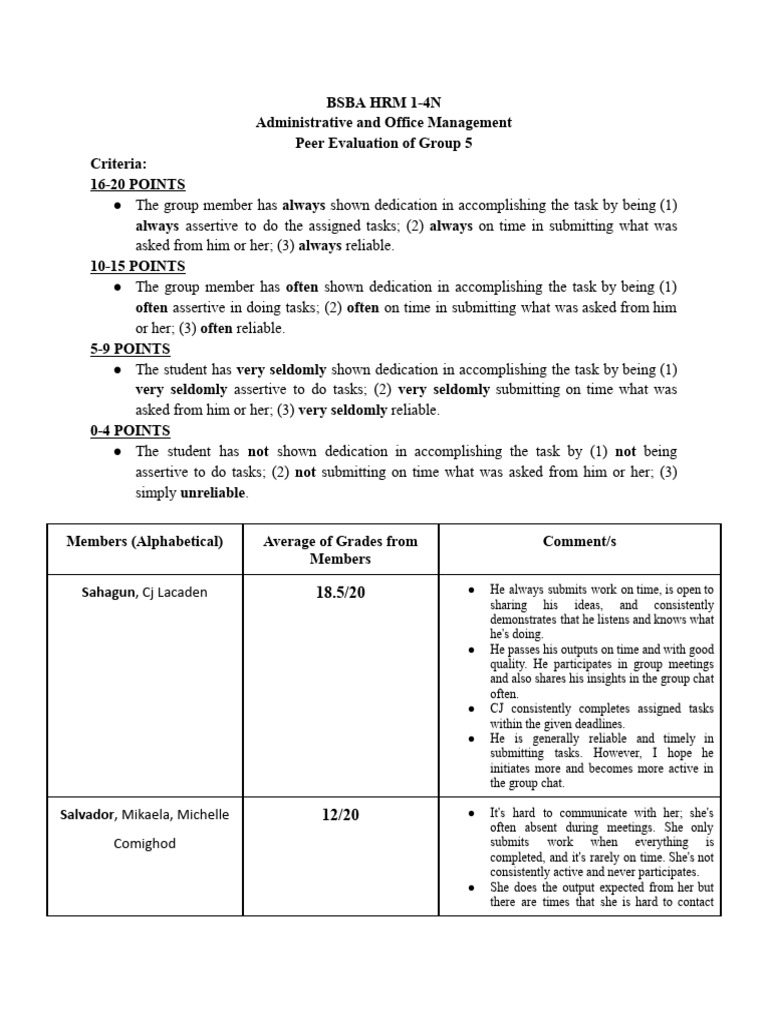Group5 - Peer Evaluation. | PDF | Cognition | Human Communication
