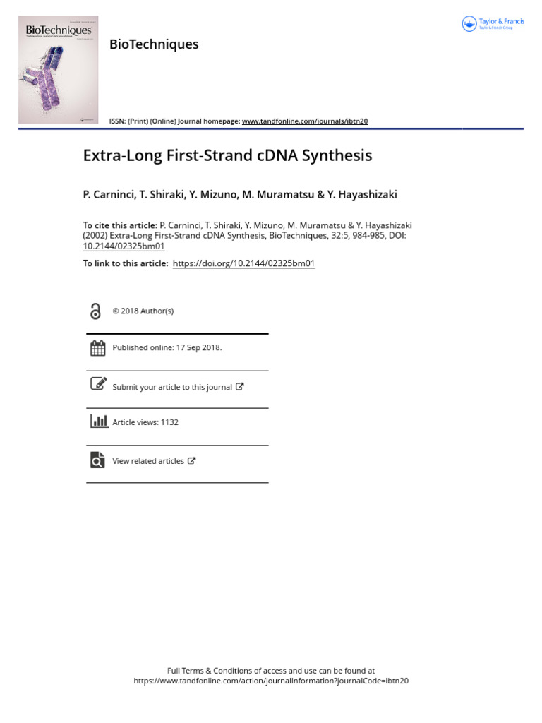 Extra-Long First-Strand cDNA Synthesis | PDF | Complementary Dna ...