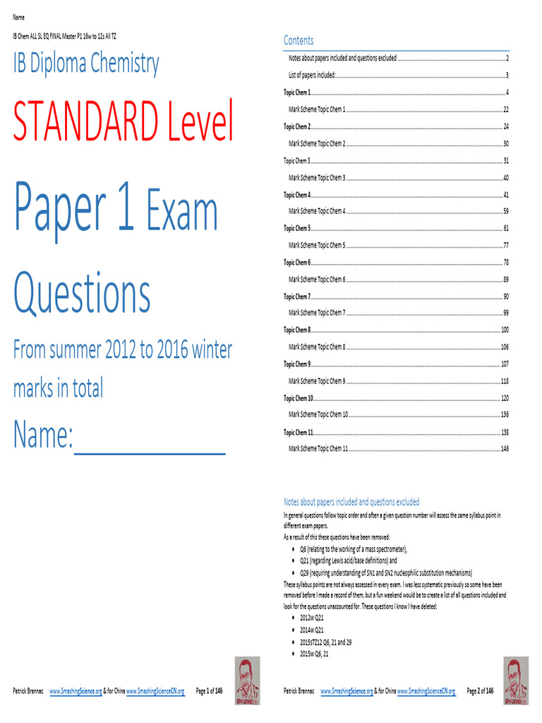 IB ALL SL EQ Revision Book P1 16s W SP To 12s All TZ 434marks 4students v2 | PDF