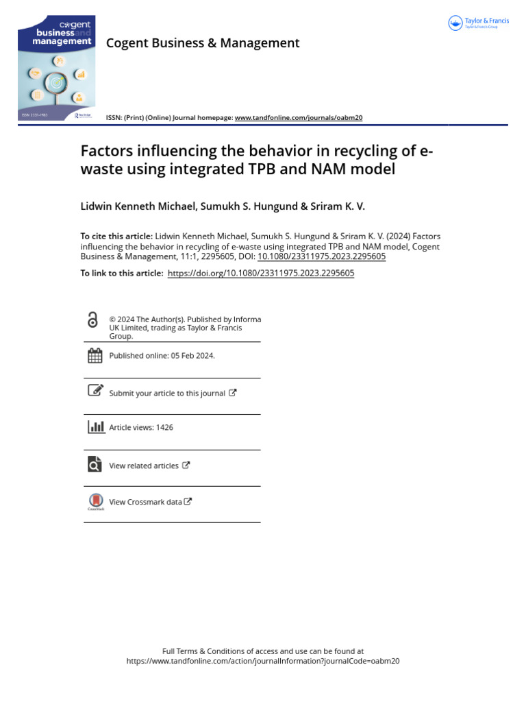 Factors Influencing The Behavior in Recycling of E-Waste Using ...