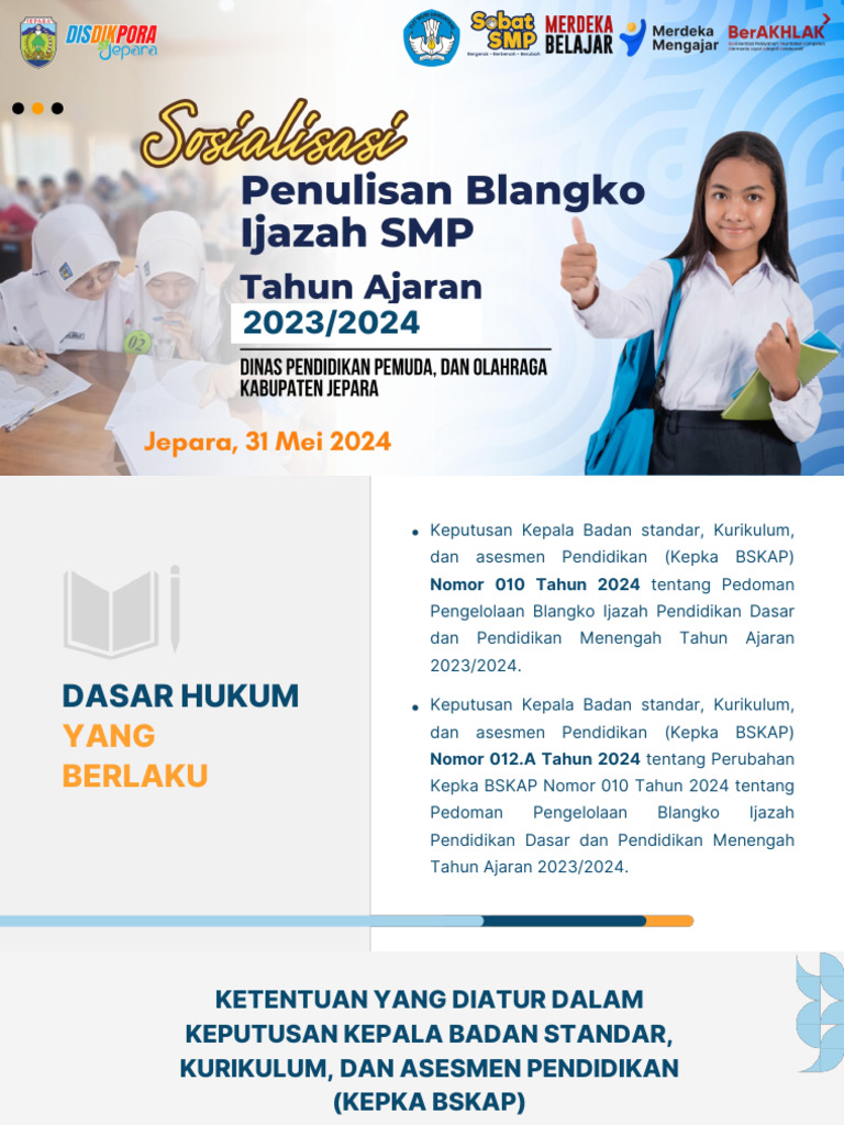 Materi Sosialisasi Blangko Ijazah SMP Tahun 2024 | PDF