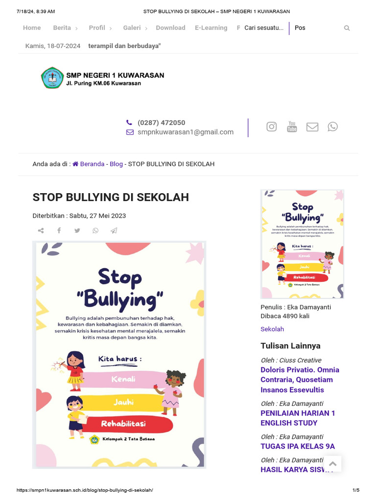 Stop Bullying Di Sekolah - SMP Negeri 1 Kuwarasan | PDF