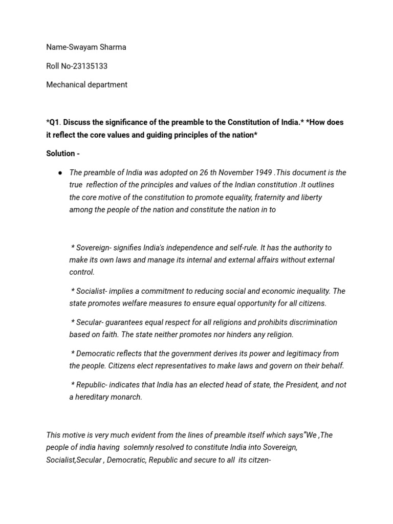 Preamble of India | PDF | Political Science | Legal Documents