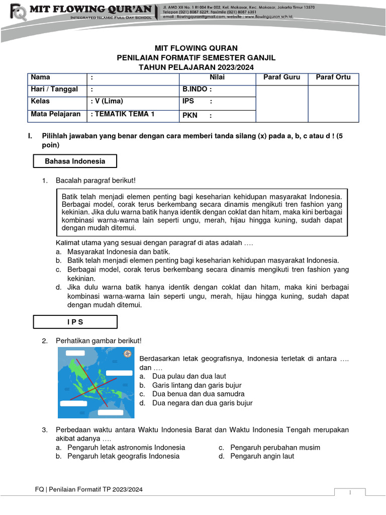 Penilaian Formatif TP 2023/2024 Indonesia | PDF