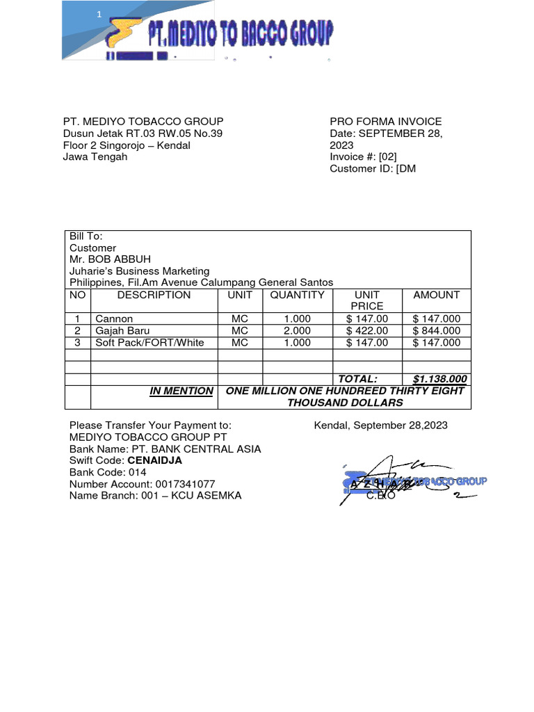 Proforma Invoice King (SM) Master | PDF