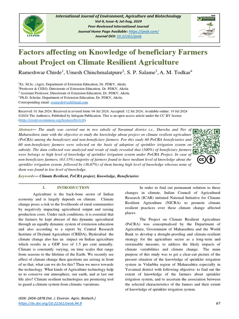 Factors Affecting On Knowledge of Beneficiary Farmers About Project On ...