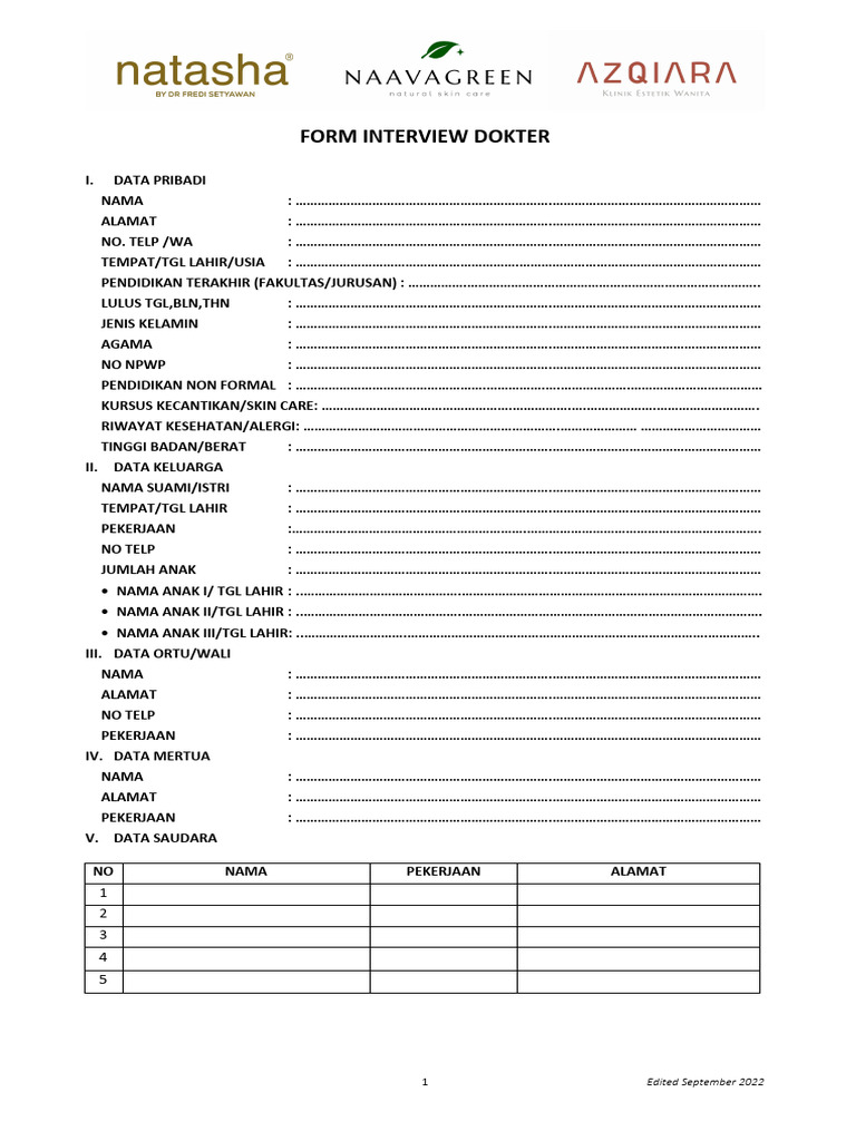 Form Isian Biodata NEW-DOKTER | PDF