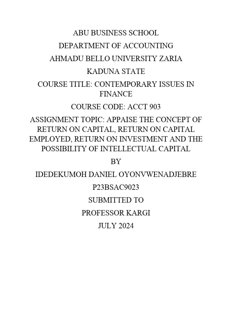 Professor Kargi's Assignment | PDF | Return On Investment | Investing