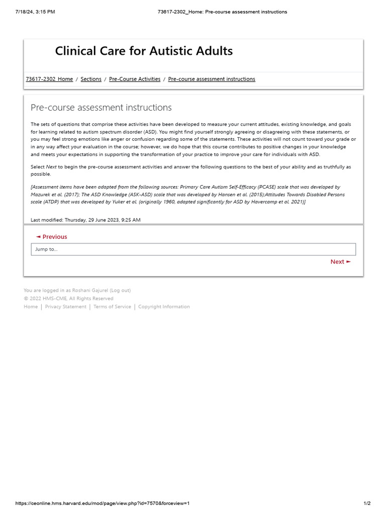 73617-2302 - Home - Pre-Course Assessment Instructions | PDF