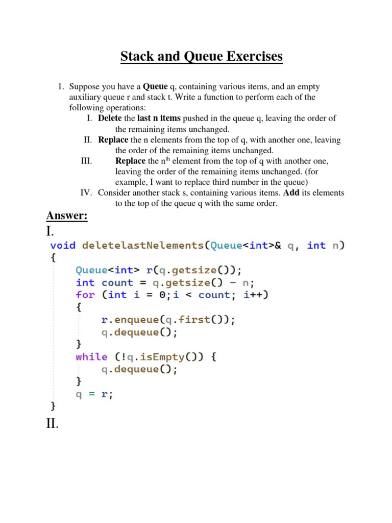 Stack and Queue Exercises | PDF Stack and Queue Exercises | PDF