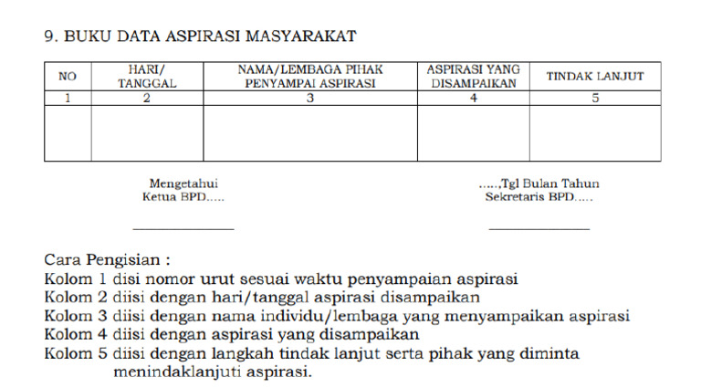 Format Buku Data Aspirasi Masyarakat | PDF