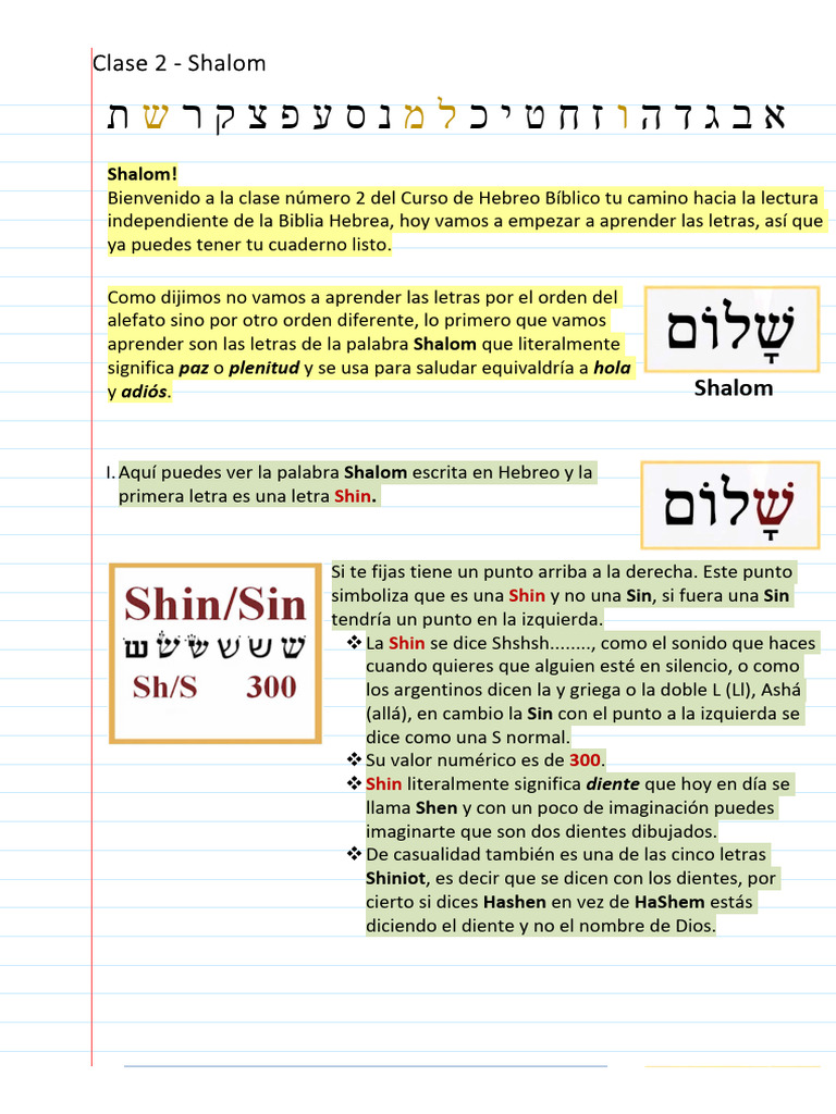 Aprende A Leer Hebreo Clase 2 - Shalom | PDF