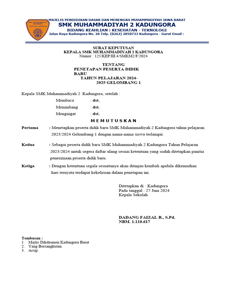 Surat Diterima Gelombang 1 | PDF