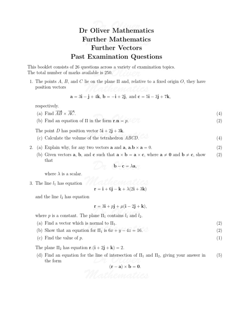 Further Vectors Questions Olivier From Reading School | PDF | Line (Geometry) | Euclidean Vector