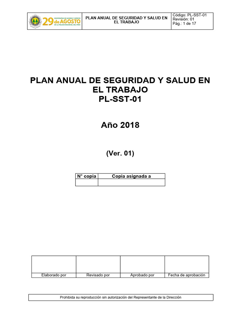 PL-SST-01 Plan Anual SST-COOPAC 29 AGOSTO | PDF | Seguridad y salud ...
